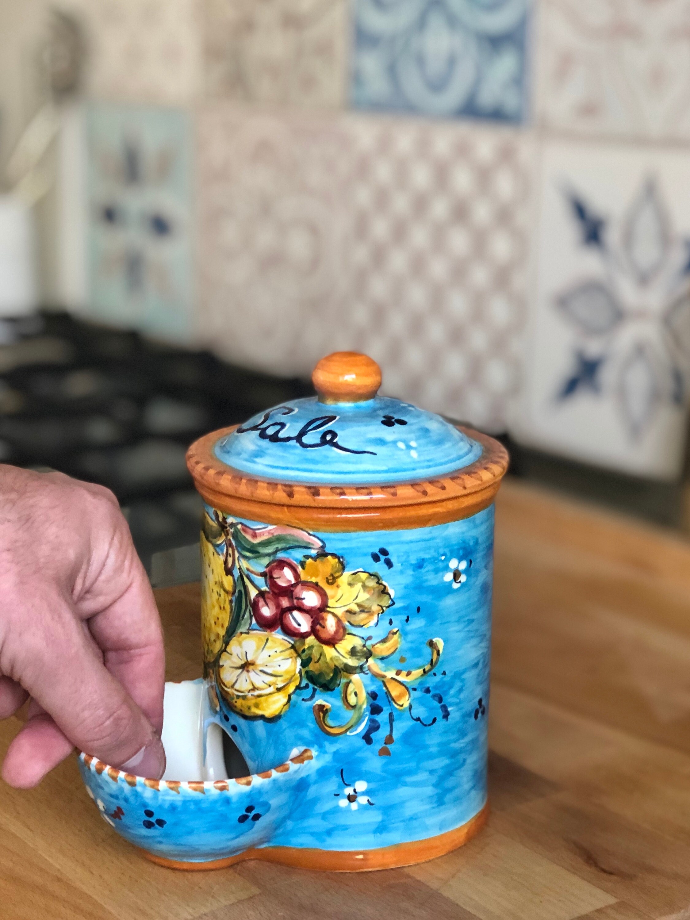 Italian Ceramic Jar Salt Holder Pattern Lemons Amalfi Hand Painted Made ...