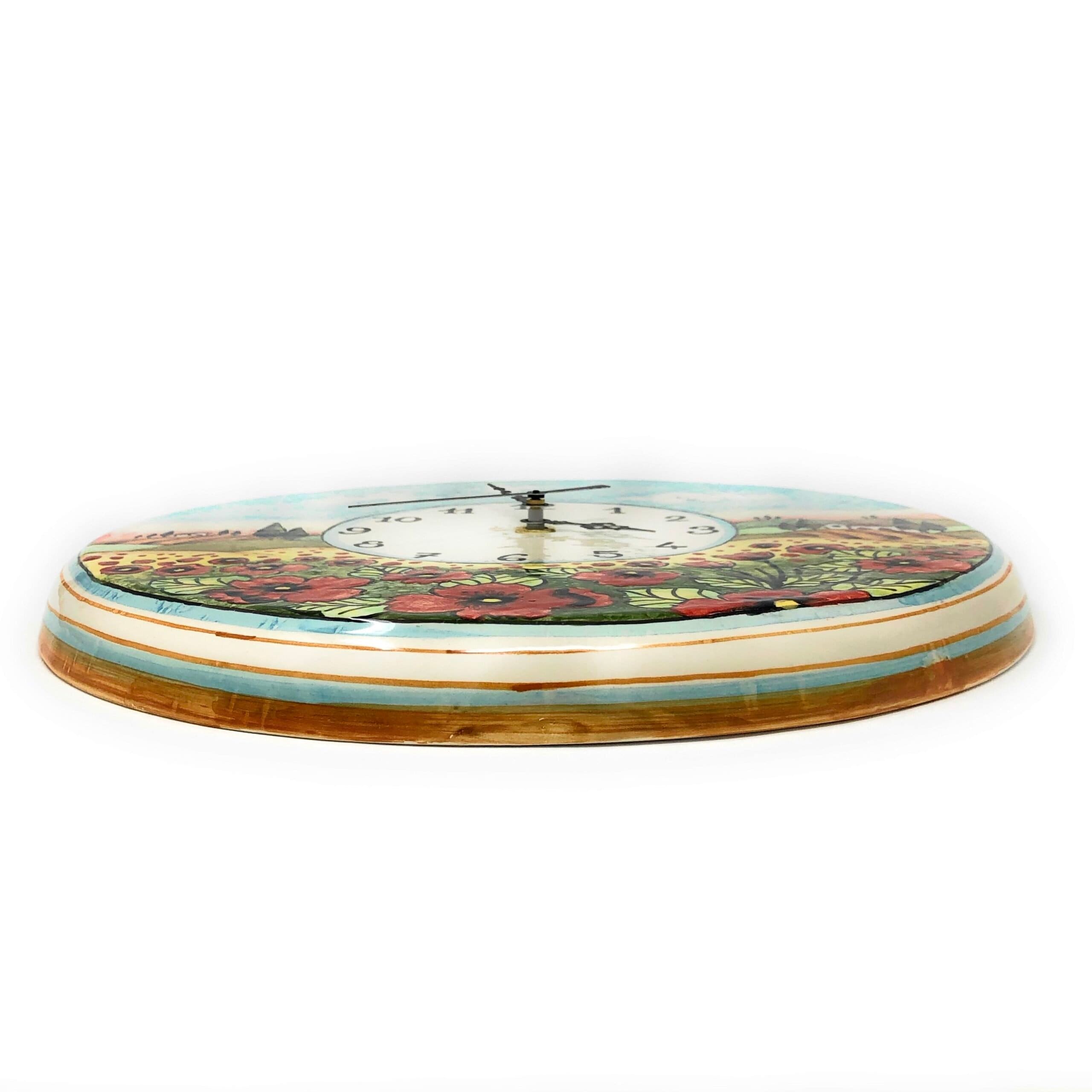 Italian Ceramic Wall Clock Decorated Landscape Poppies Hand Painted ...