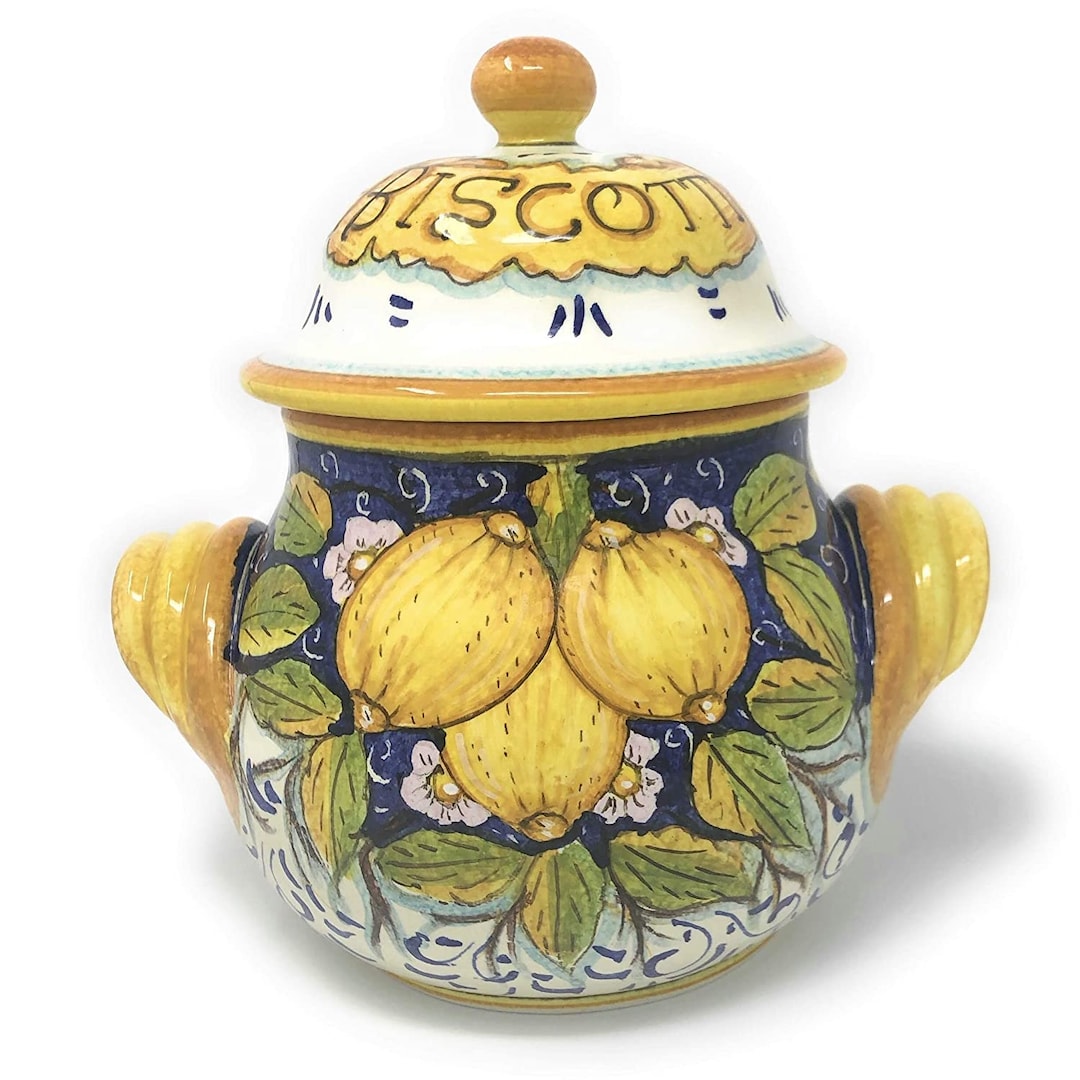 Italian Ceramic Cookies Jar Biscotti Hand Painted Decorated Three ...