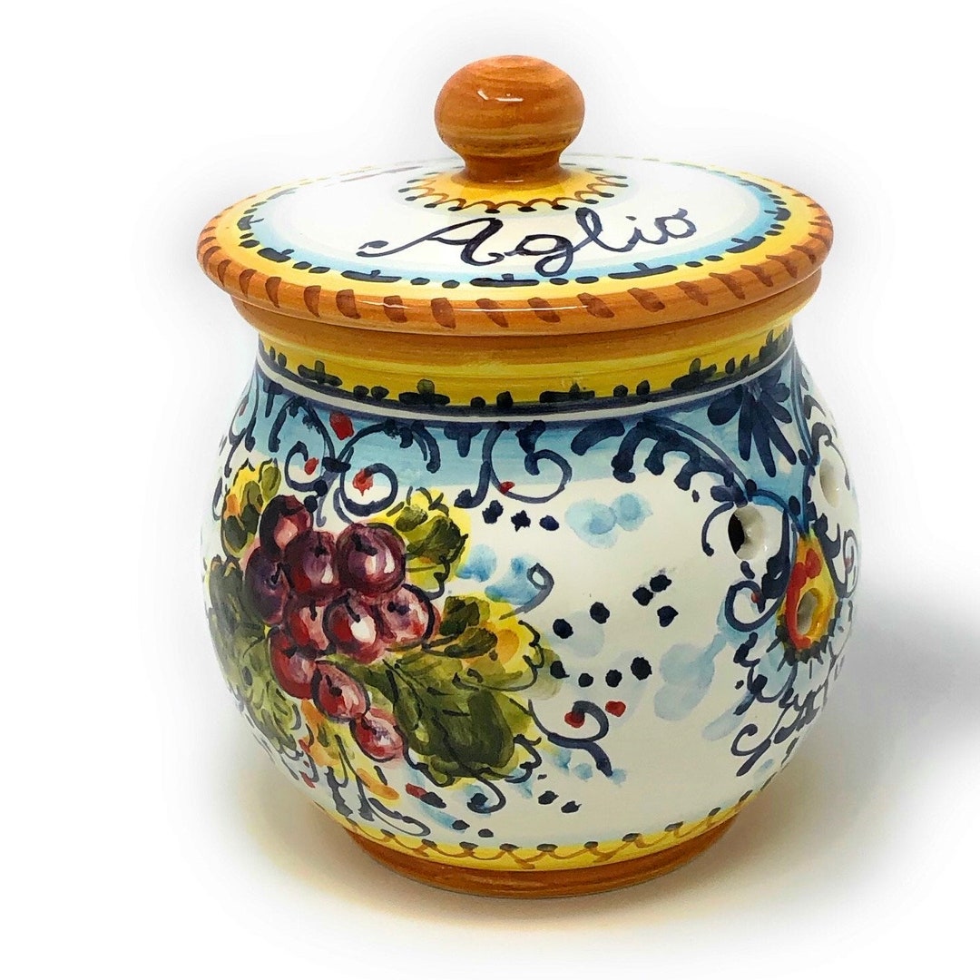 Italian Ceramic Garlic Brings Jar Holder Hand Painted Made in ITALY ...
