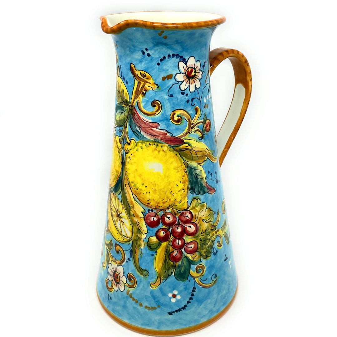 Italian Ceramic Art Pottery Big Pitcher Wine-water Hand Painted Pattern ...