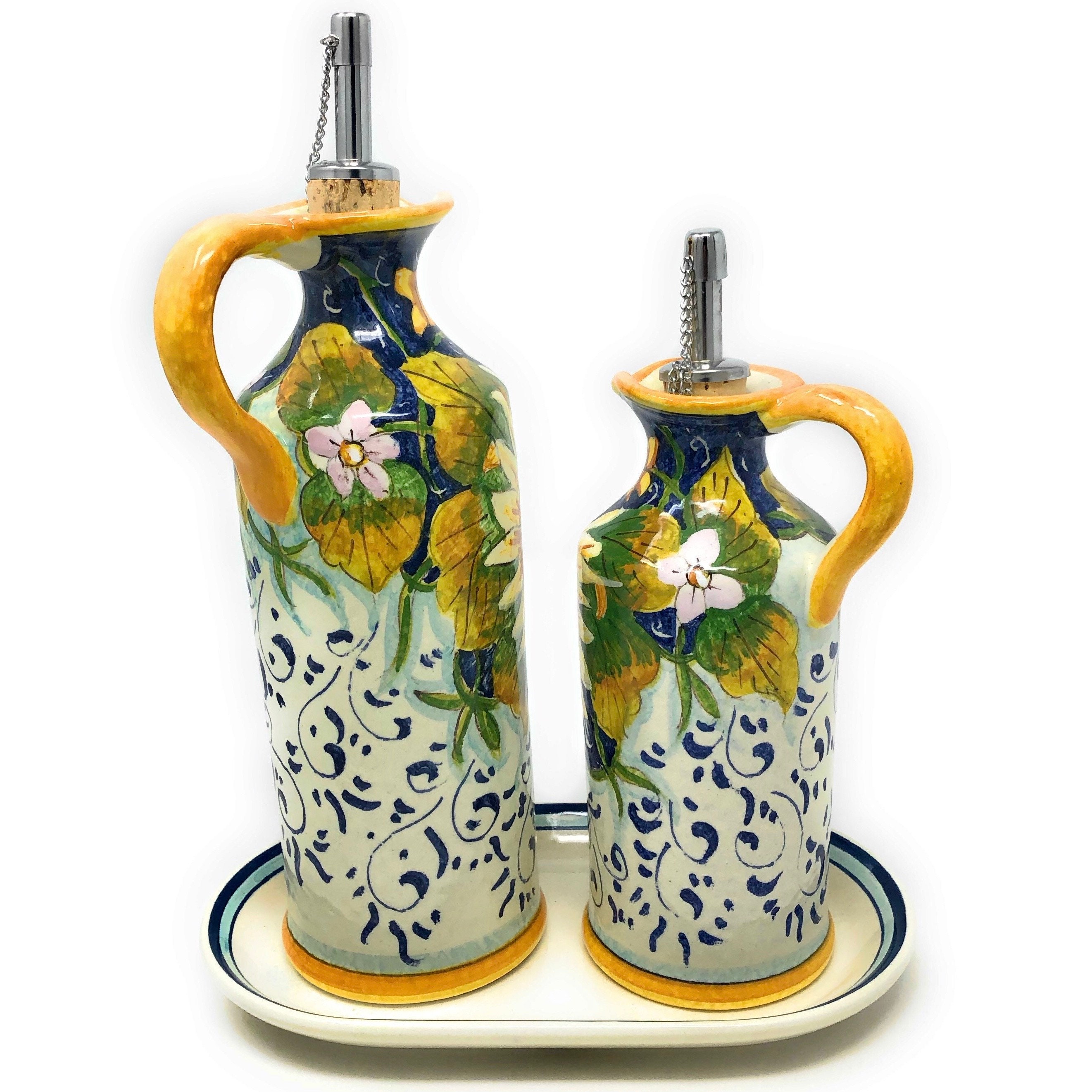 Italian Ceramic Art Pottery Set Oil Cruet Vinegar Cruets Ampoule ...
