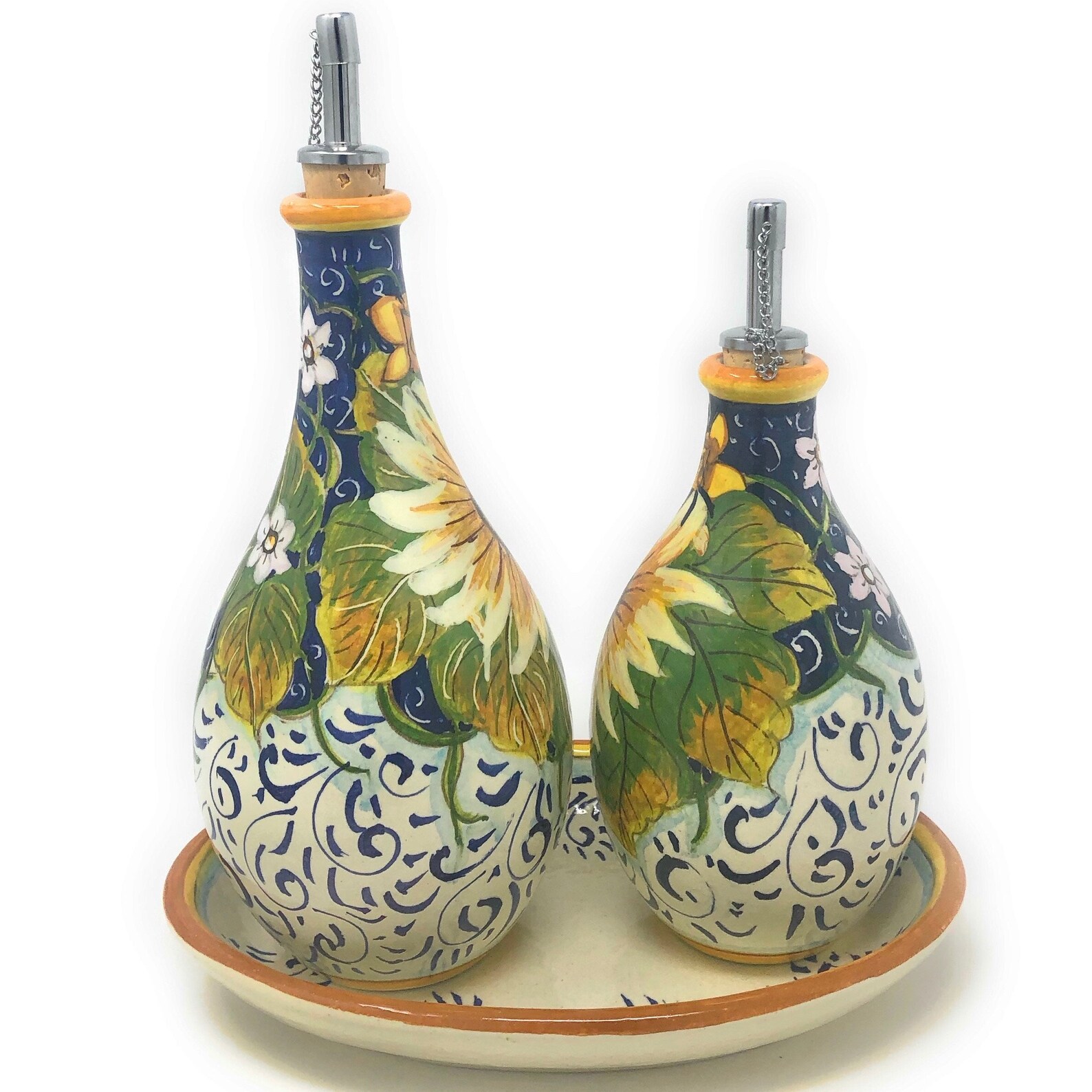 Italian Ceramic Set Dispenser Cruet Ampoules Oil and Vinegar With Tray ...