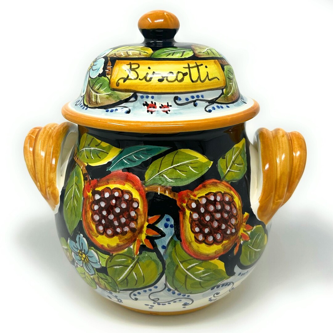 Italian Ceramic Cookies Jar Biscotti Hand Painted Decorated Fruits Made ...