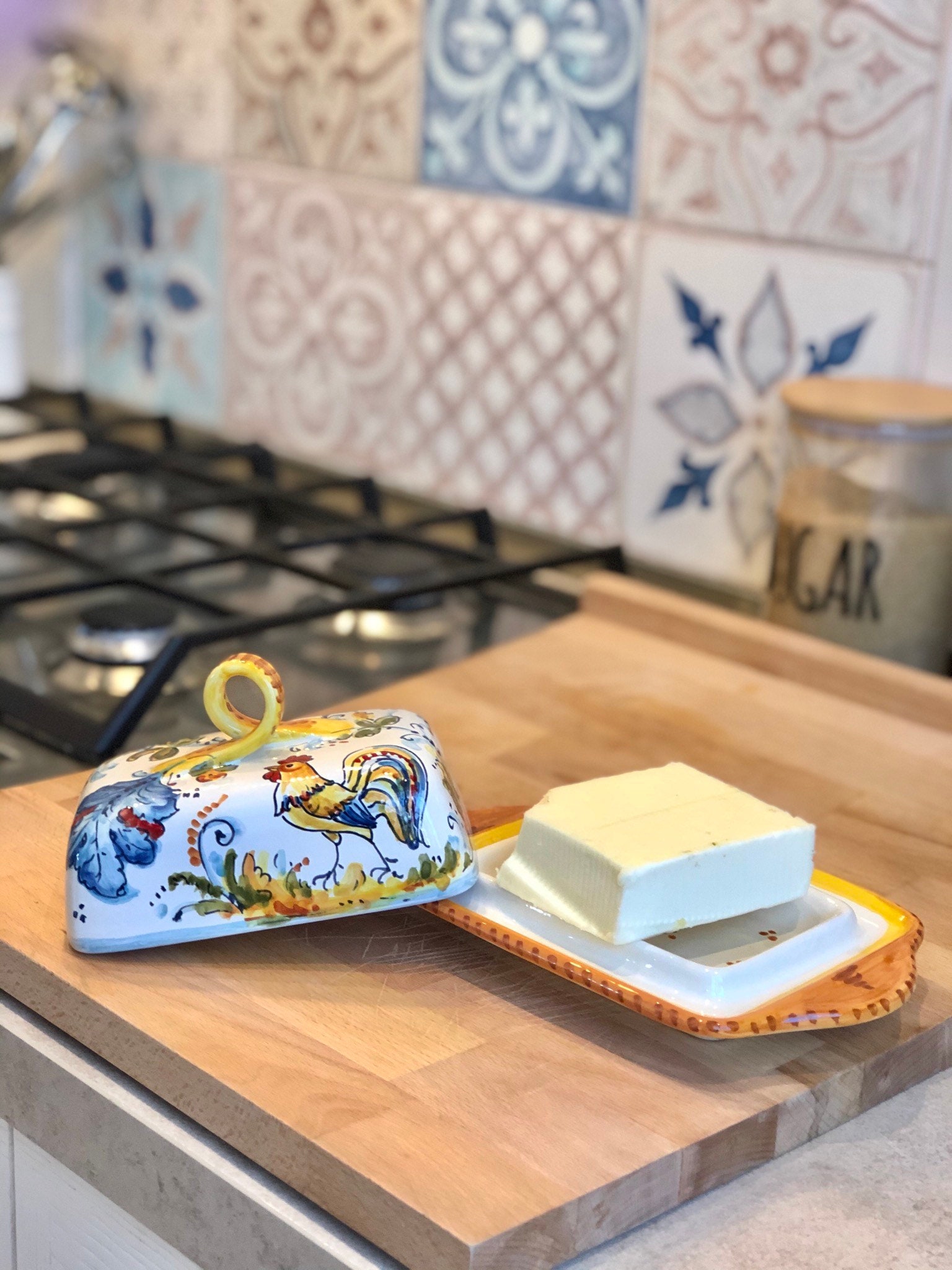 Italian Ceramic Butter Dish Hand Painted Pattern Rooster | Etsy