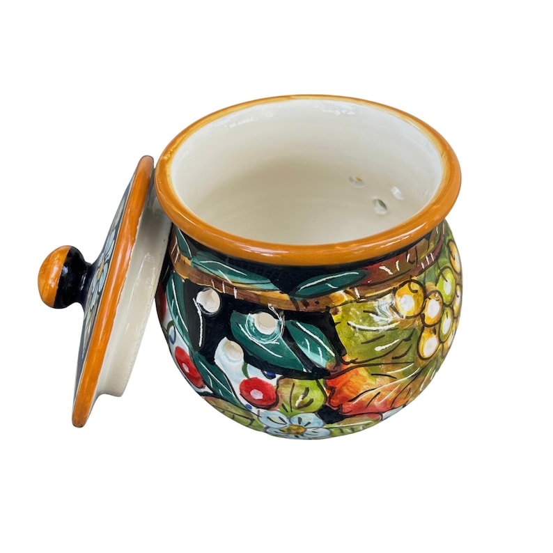 Italian Ceramic Garlic Brings Jar Holder Hand Painted Made in ITALY ...