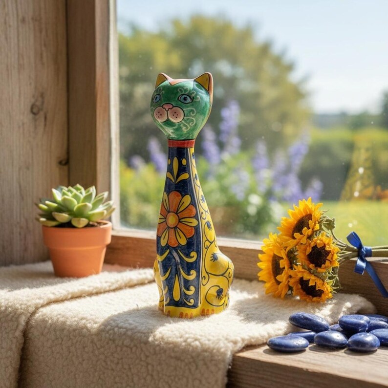 Italian Ceramic Cat Art Pottery Animals Figurine Hand Painted Made in ...