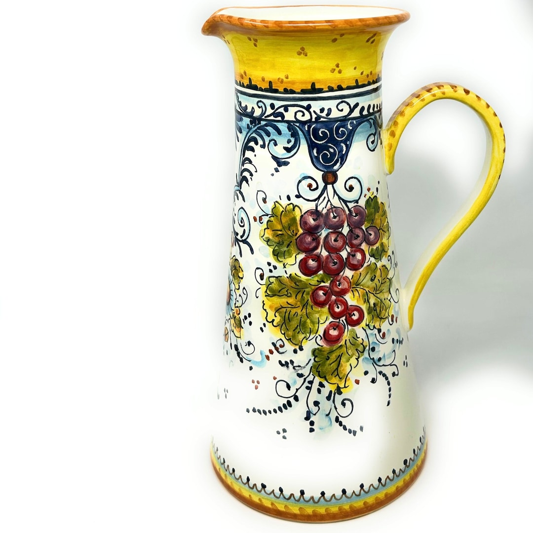 Italian Ceramic Art Pottery Big Pitcher Wine-water Hand Painted Made in ...