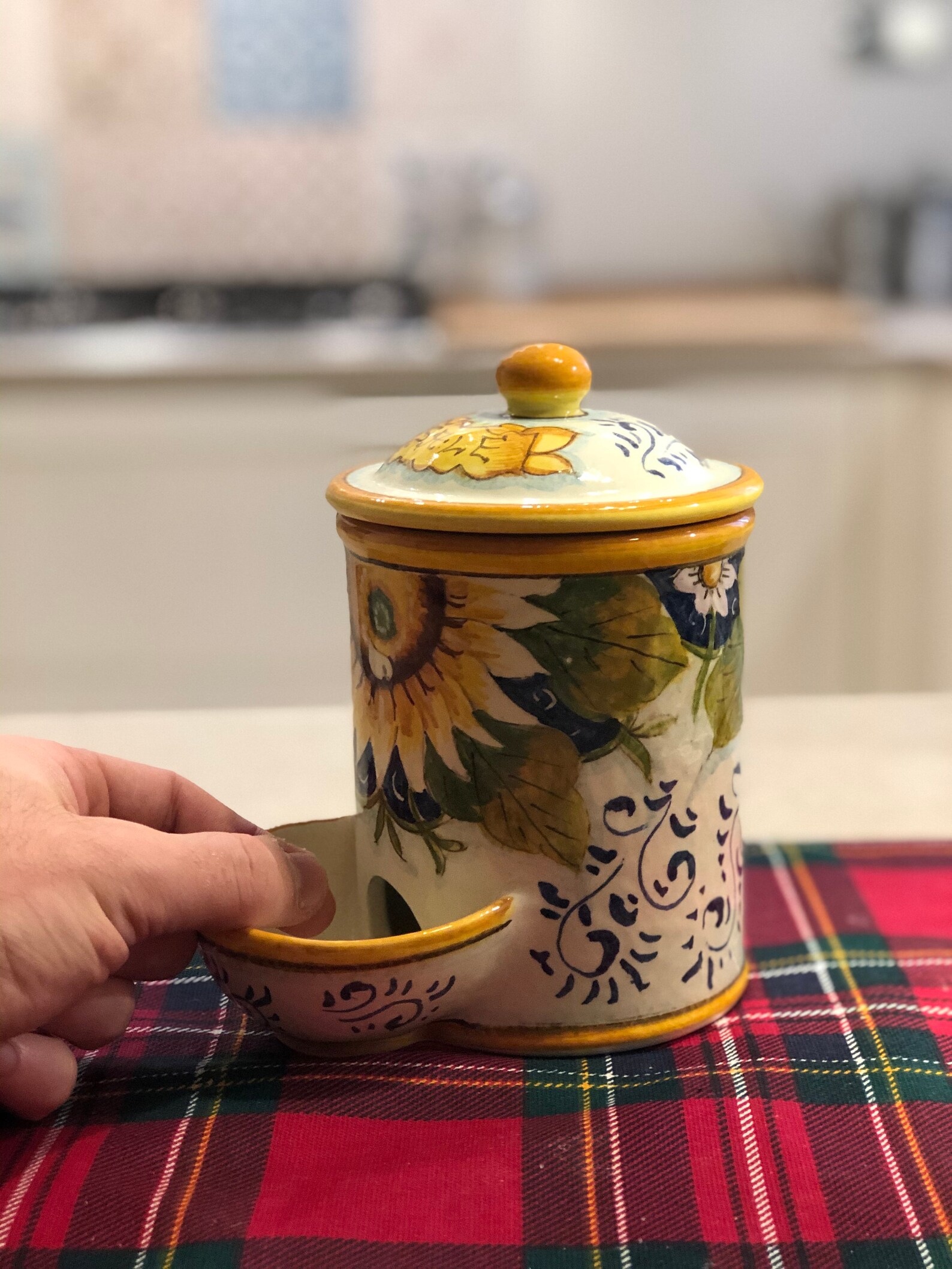 Italian Ceramic Jar Salt Holder Decorated Sunflower Hand Painted Made ...