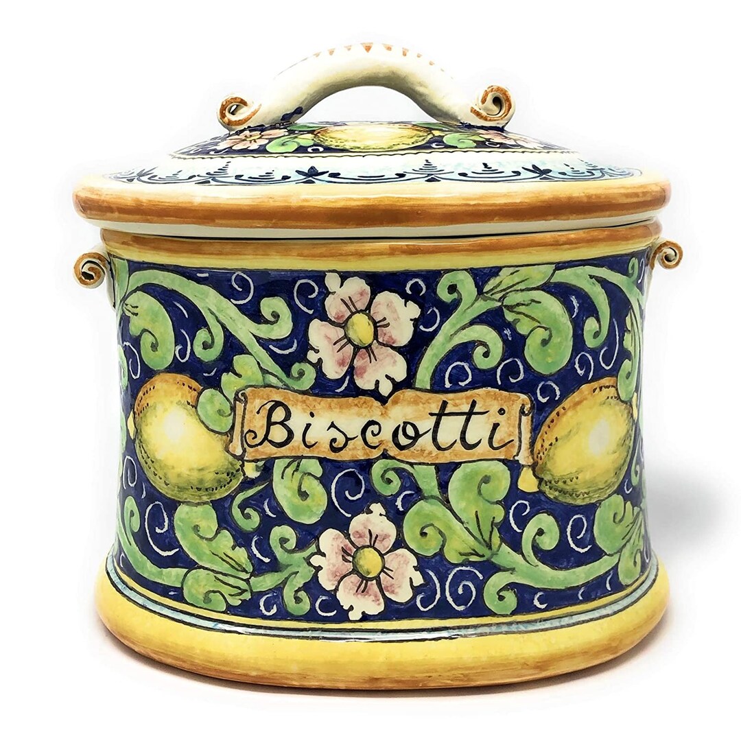 Italian Ceramic Big Cookies Jar Biscotti Hand Painted Pattern Lemons ...