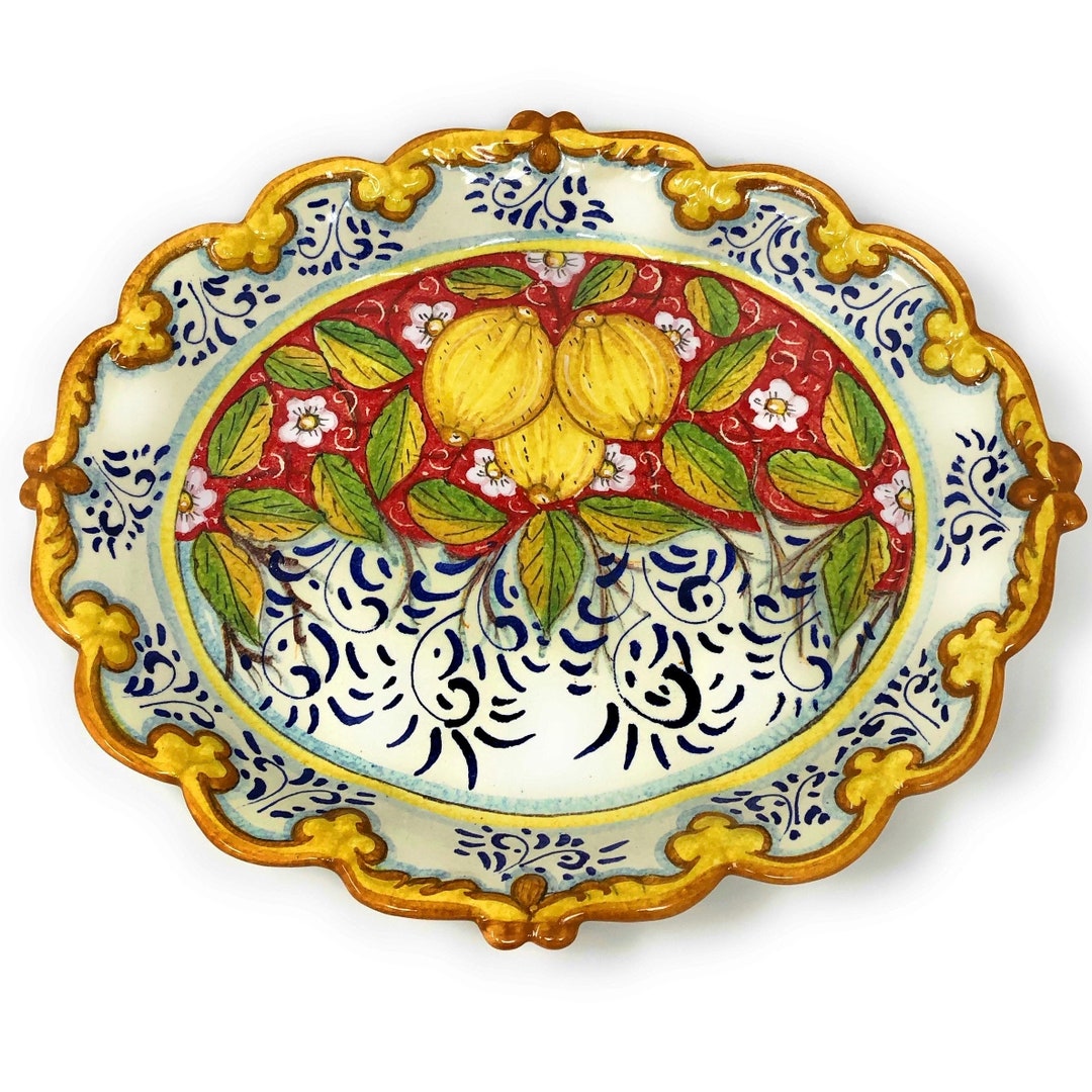 Italian Ceramic Art Pottery Plate Serving Tray Lemons Handmade in ITALY ...
