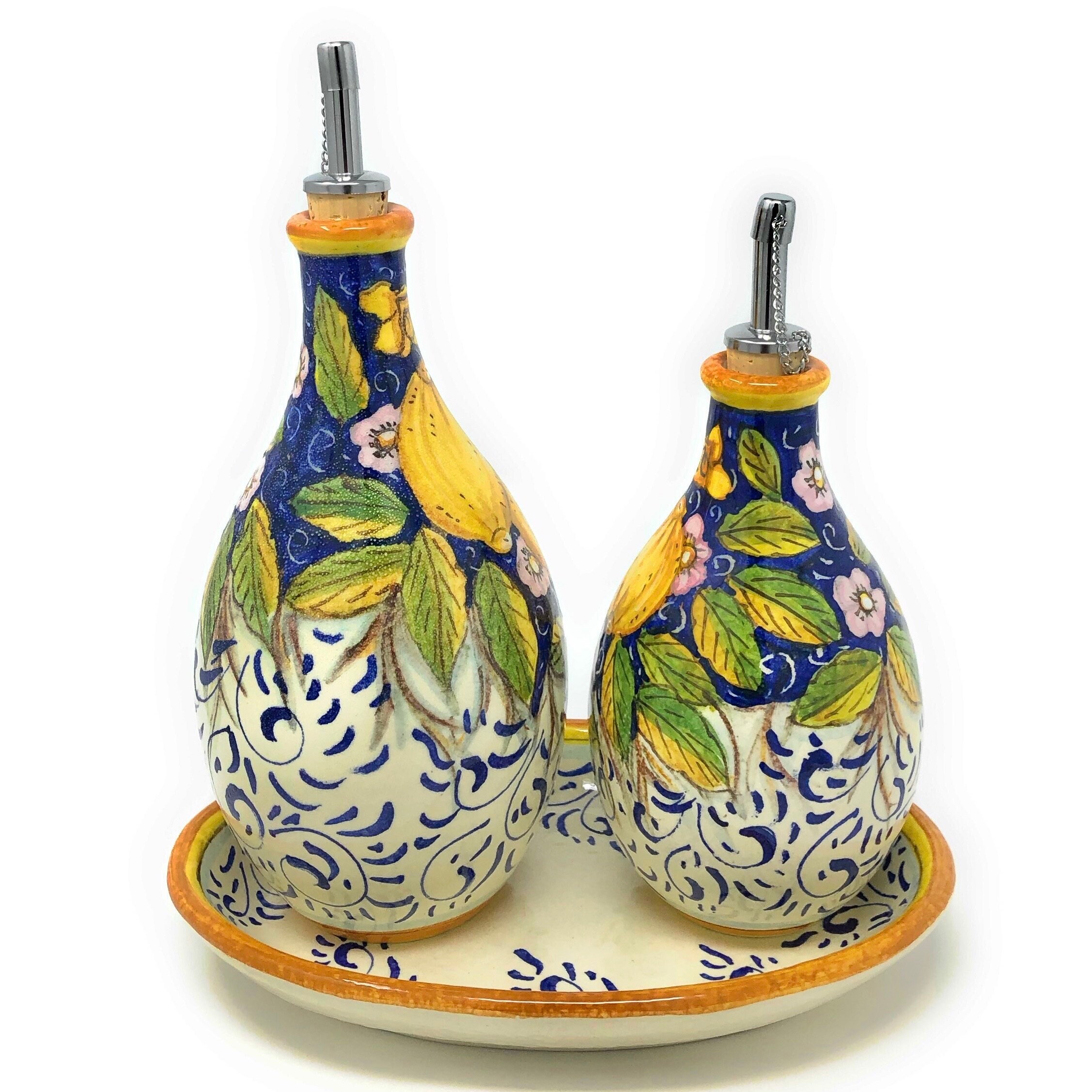 Italian Ceramic Set Cruets Oil And Vinegar Small Tray | Etsy