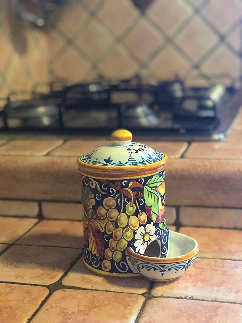Italian Ceramic Jar Salt Holder Pattern Grape Hand Painted - Etsy