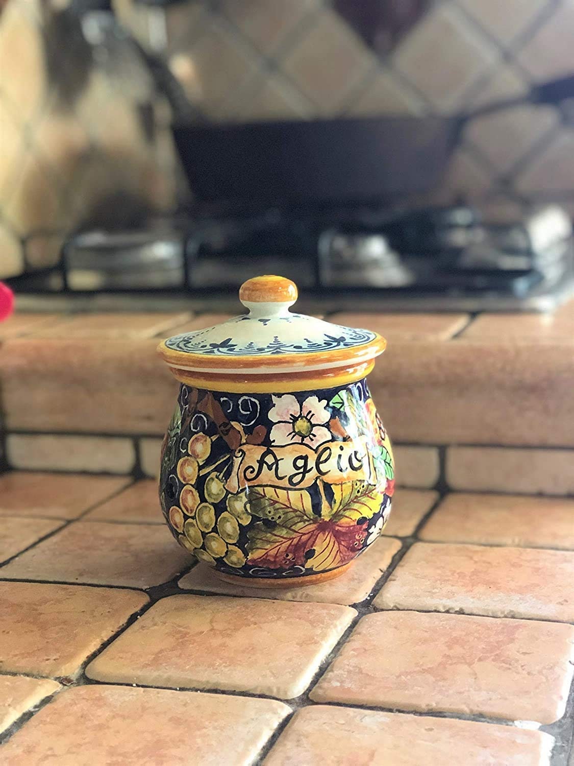 Italian Ceramic Garlic Brings Jar With Lid Holder Hand Painted | Etsy