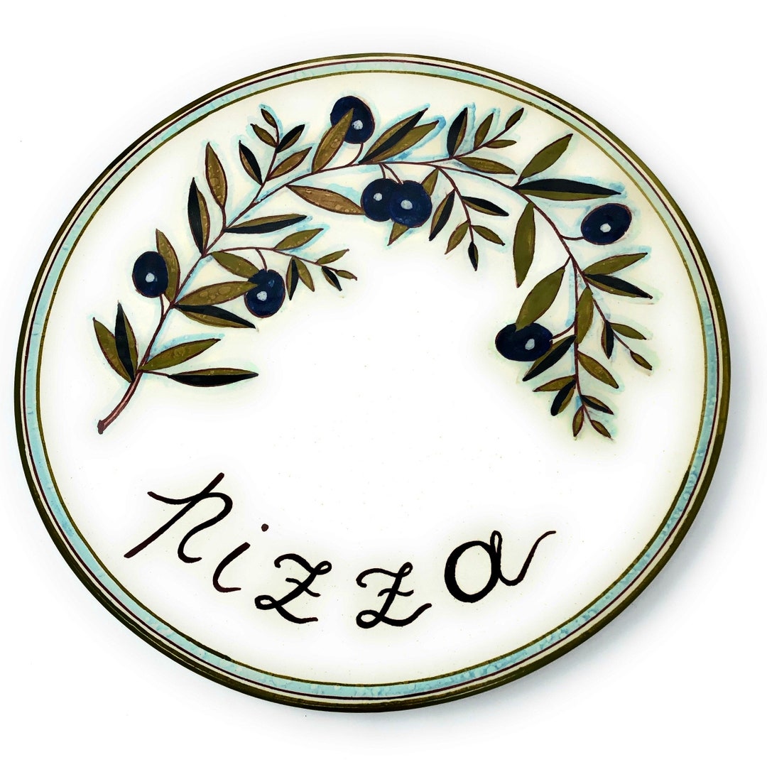 Italian Ceramic Serving Set Pizza Plate Round Dinnerware Pattern Olives ...