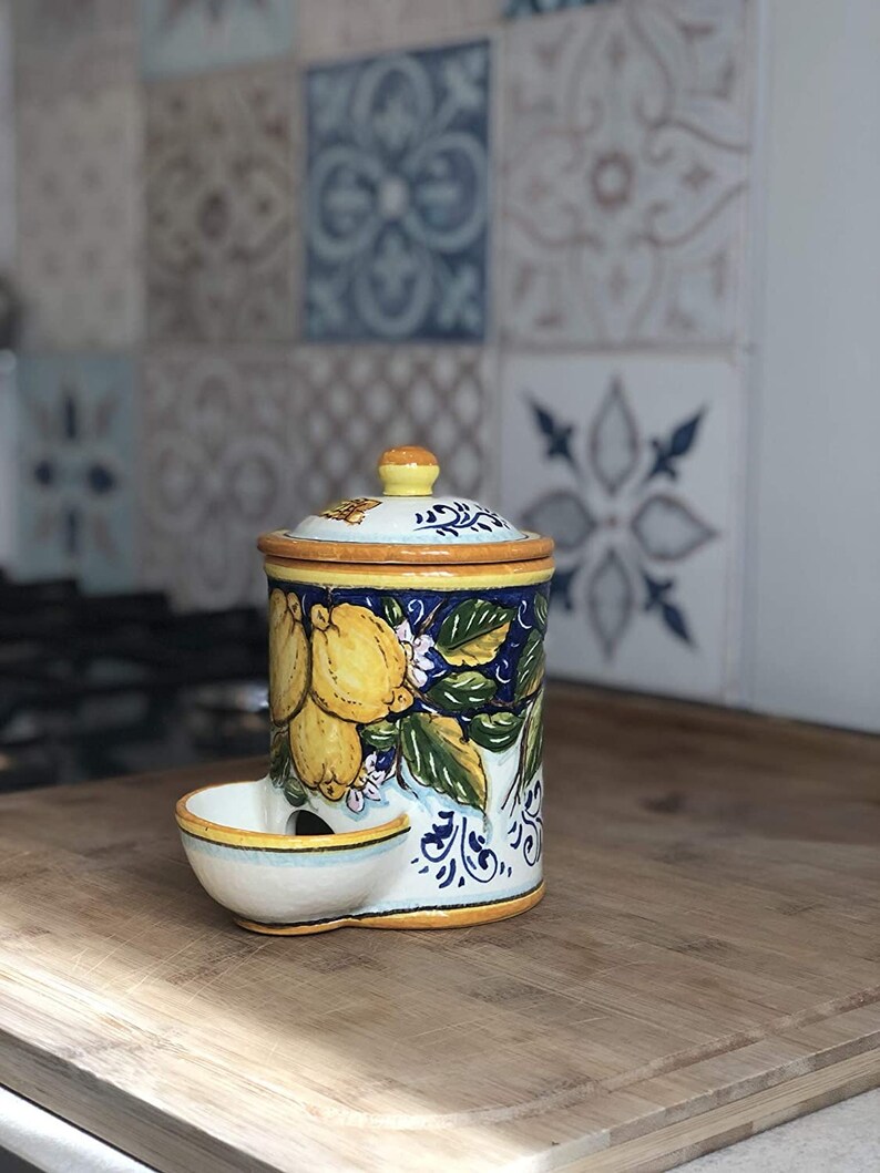 Italian Ceramic Jar Salt Holder Hand Painted Three Lemons Made | Etsy