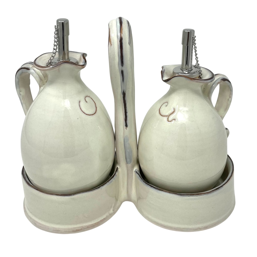Italian Ceramic Set Dispenser Cruet Ampoules Oil and Vinegar Art ...