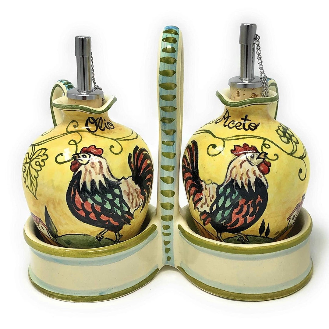 Italian Ceramic Set Cruet Oil Vinegar Dispenser Art Pottery Hand ...