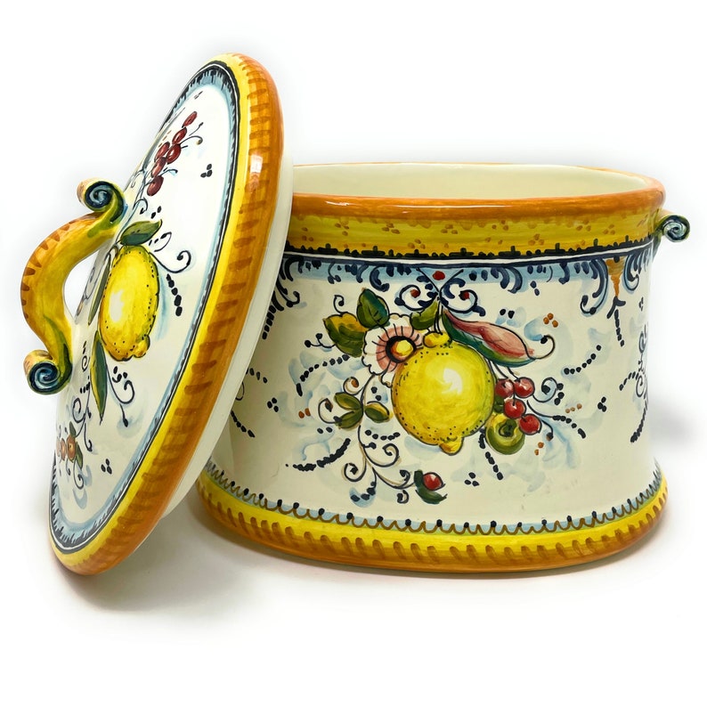 Italian Ceramic Biscuit Cookies Jar Hand Painted Made in ITALY Tuscan ...