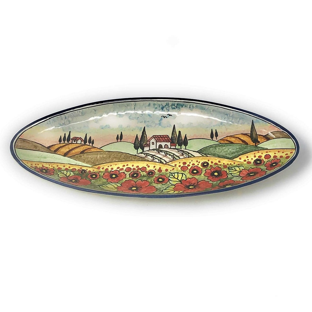Italian Ceramic Art Pottery Serving Tray Hand Painted Pattern Poppies ...