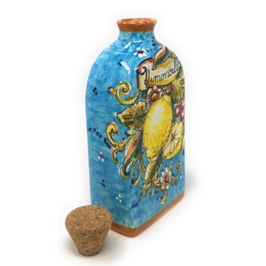 Italian Ceramic Pottery Bottle Cups Limoncello Liqueur Decorated Lemons ...