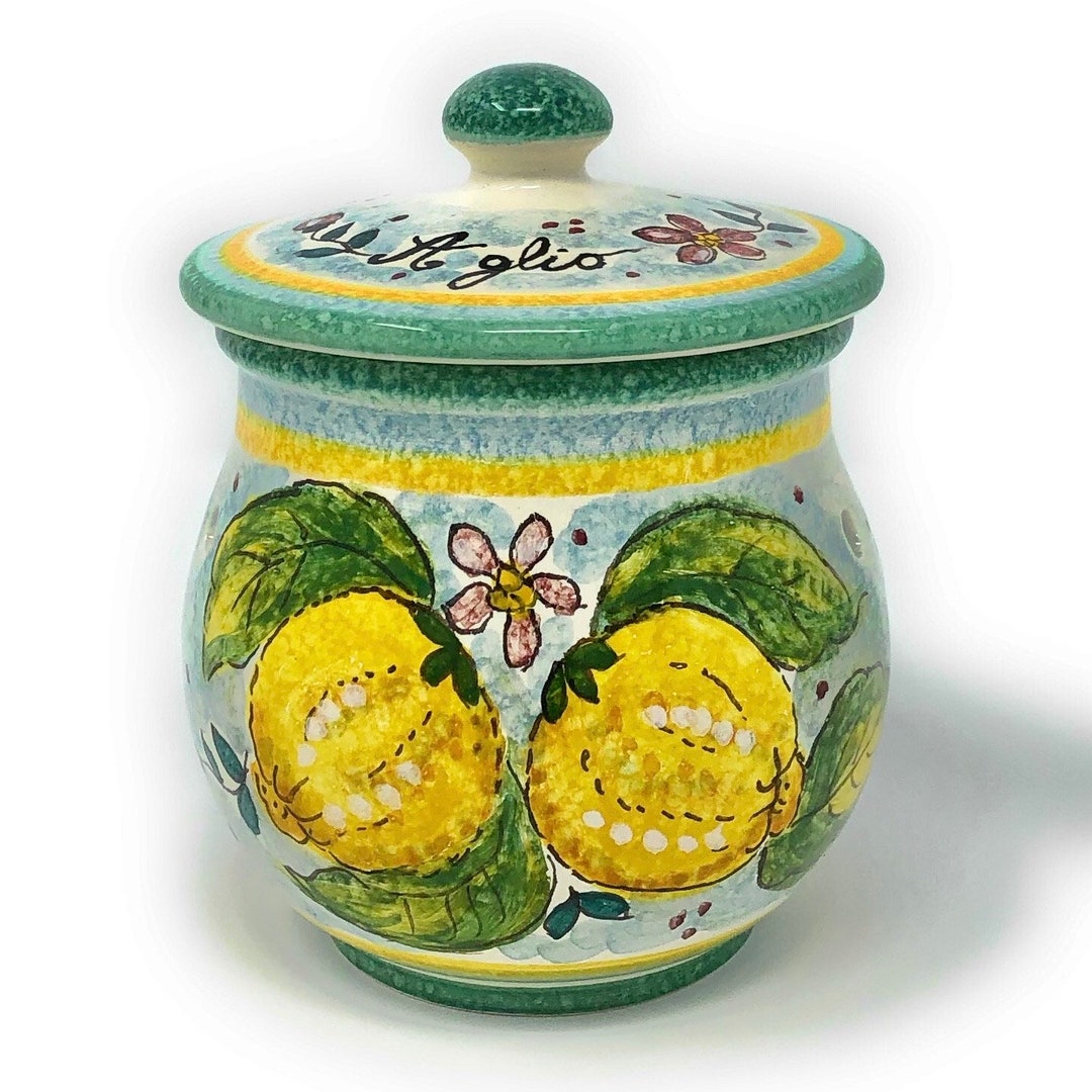 Italian Ceramic Brings Garlic Jar Holder Hand Painted Made in ITALY ...