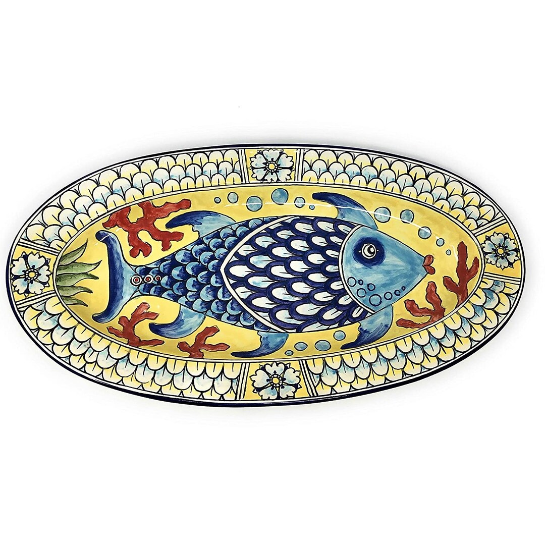 Italian Ceramic Pottery Art Pottery Small Oval Tray Plate Pattern Fish ...