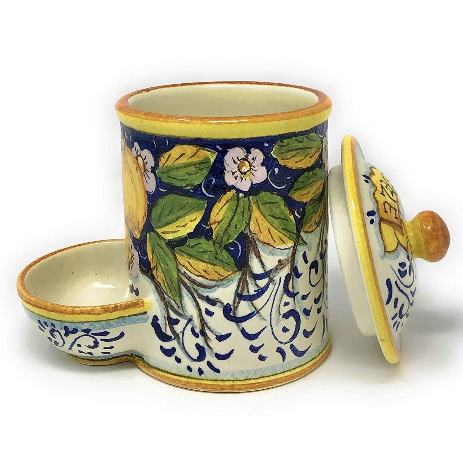 Italian Ceramic Jar Salt Holder Hand Painted Three Lemons Made in ITALY ...