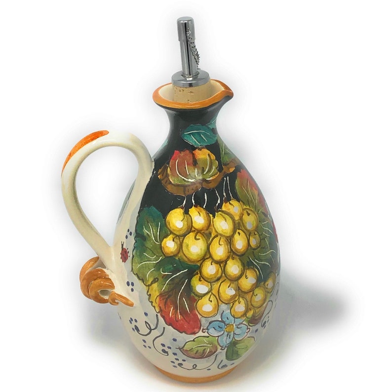 Italian Ceramic Oil Cruet Art Pottery Decorated Fruits Hand | Etsy