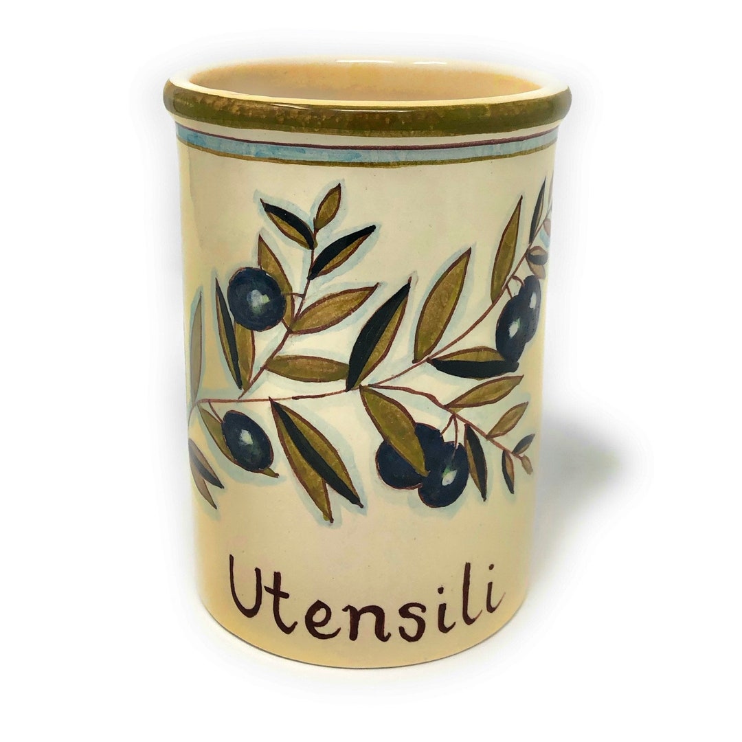 Italian Ceramic Utensil Holder Vessel Hand Painted Decorated Country ...