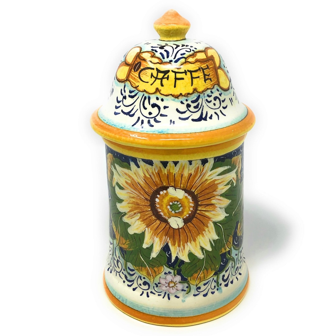 Italian Ceramic Coffee (caffè) Jar Holder Canister Pot Whit Lid Hand ...