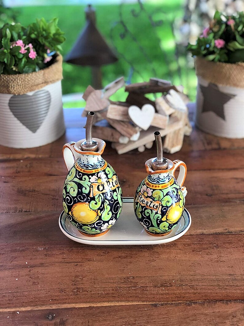 Italian Ceramic Set Dispenser Cruet Ampoules Oil and Vinegar | Etsy