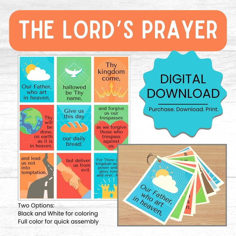 The Lord's Prayer Printable Flash Cards Craft Activity Digital Download ...