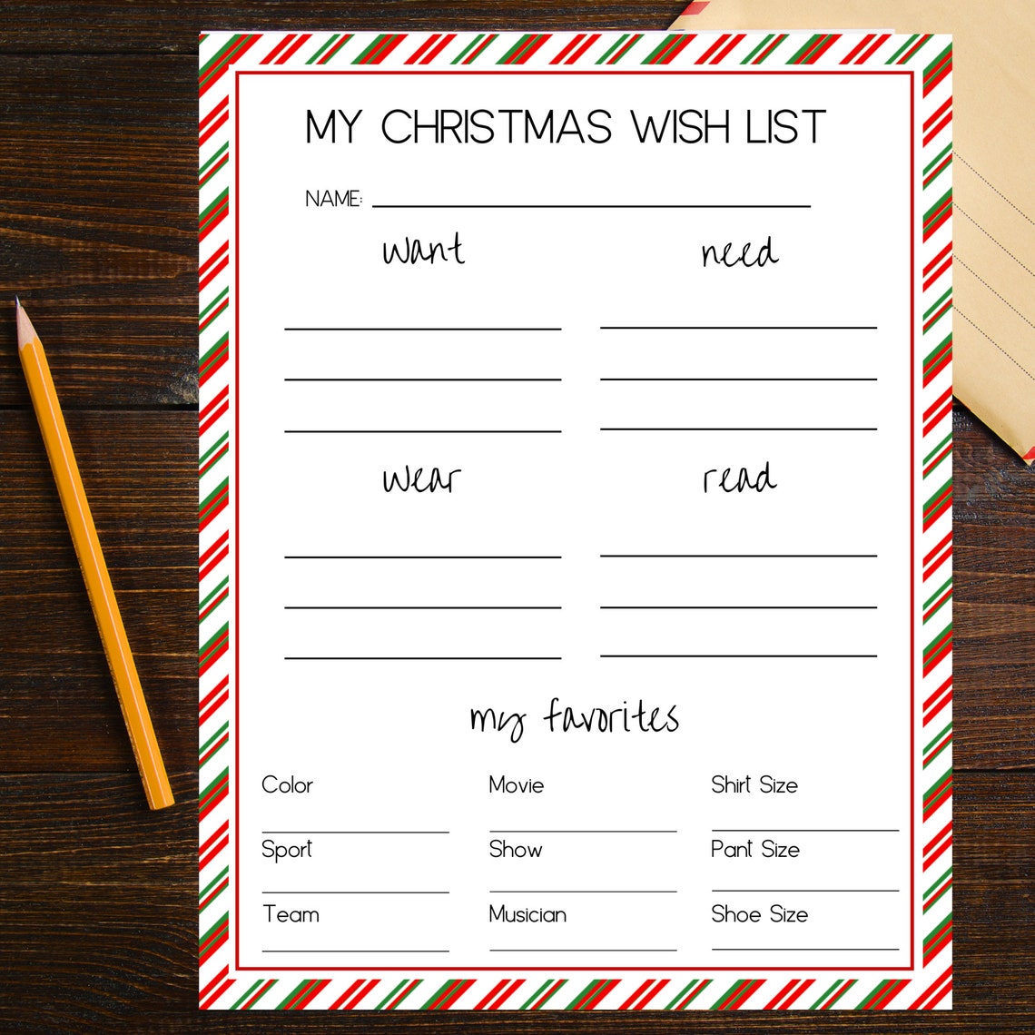 Christmas Wish List & Gift Tracker, Kids Printable (digital Download ...