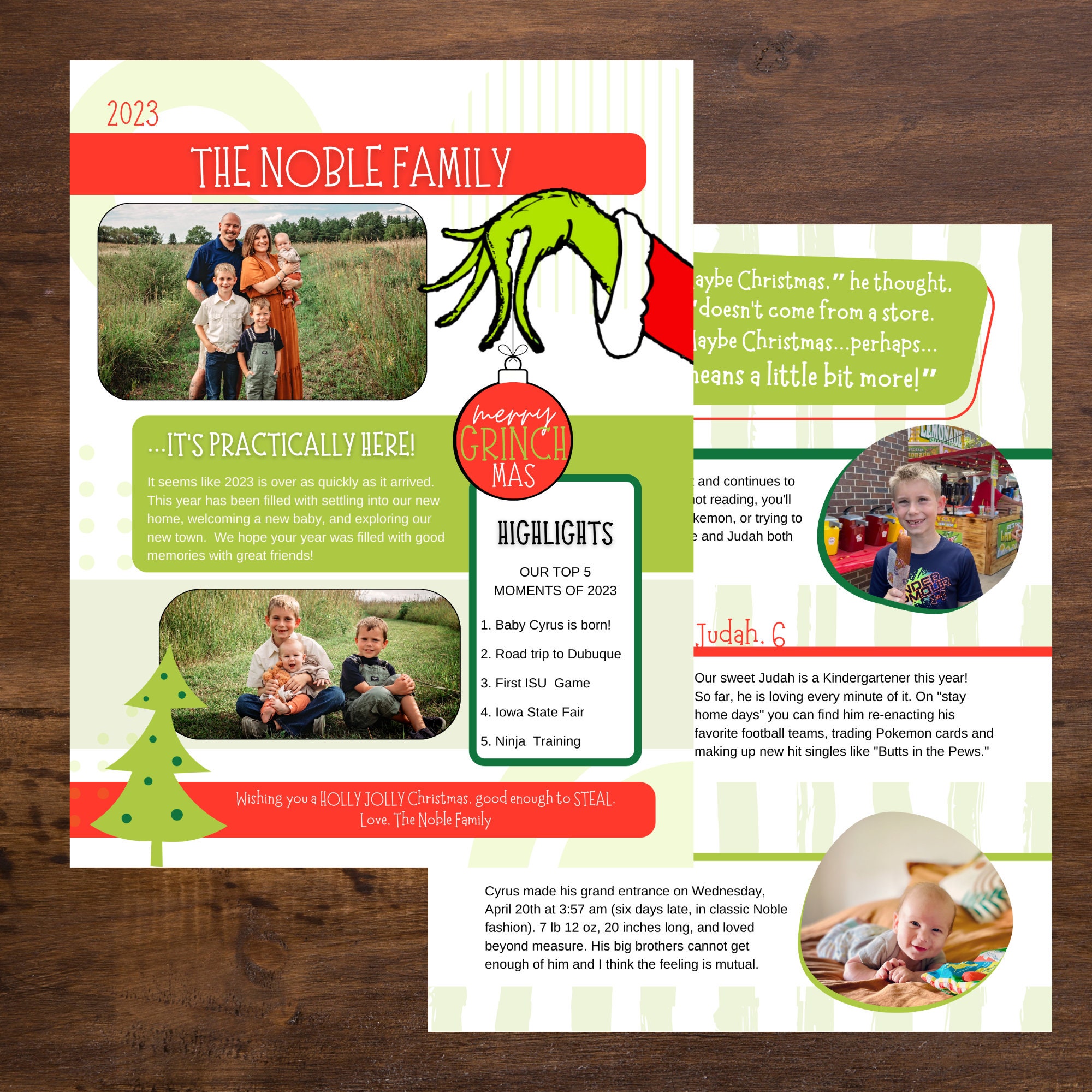 Grinchmas Christmas Newsletter Template for Canva- Holiday Family ...