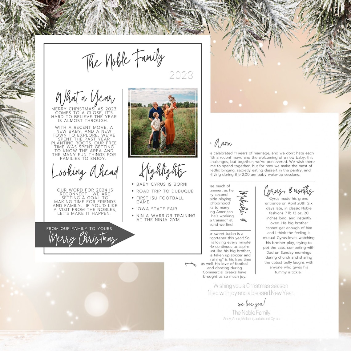 Christmas Newsletter Template for Canva- Holiday Family Newsletter ...