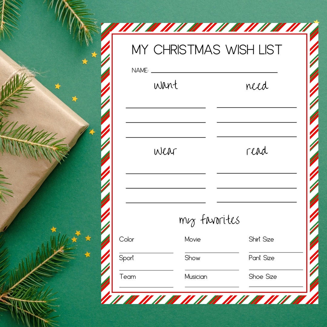 Christmas Wish List Want Need Wear Read Gift Tracker Digital Download ...