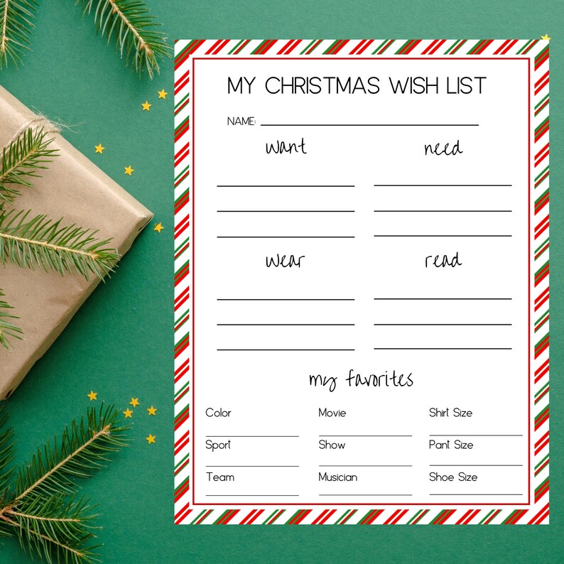 Christmas Wish List & Gift Tracker, Kids Printable (digital Download ...