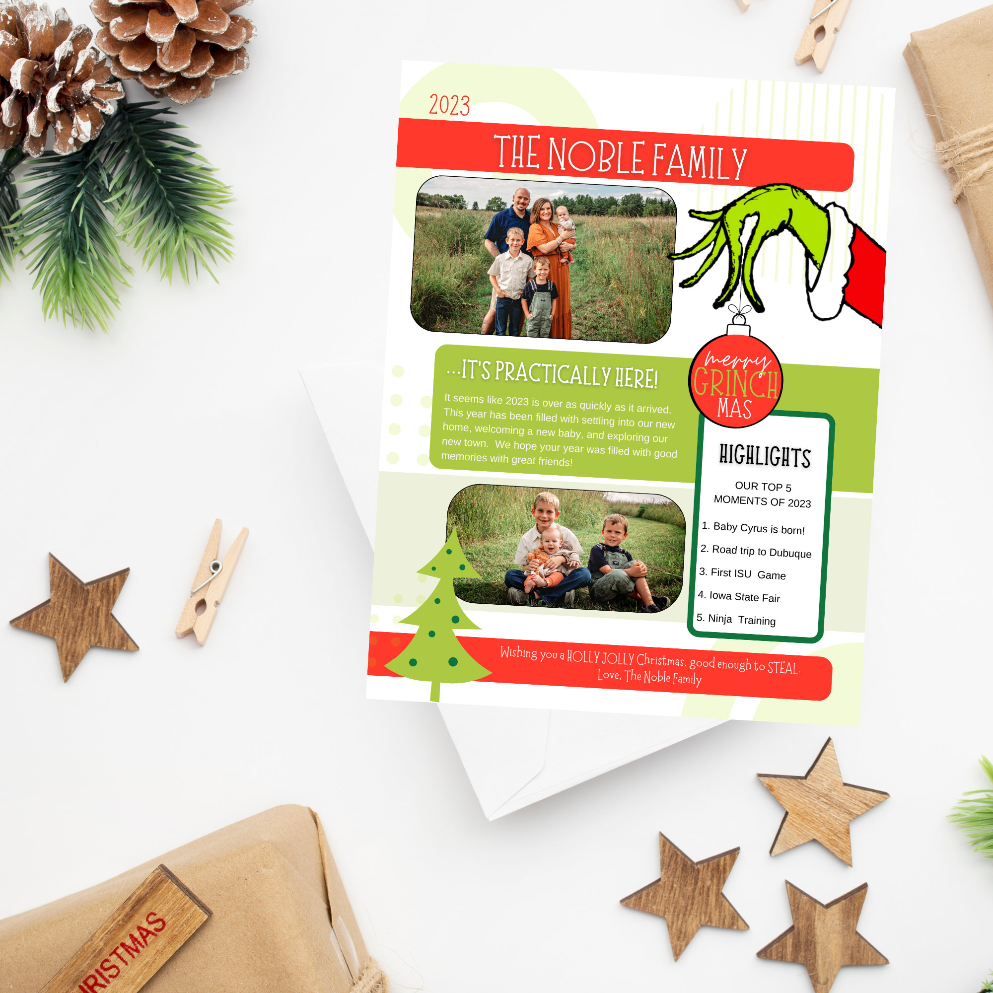 Grinchmas Christmas Newsletter Template for Canva- Holiday Family ...