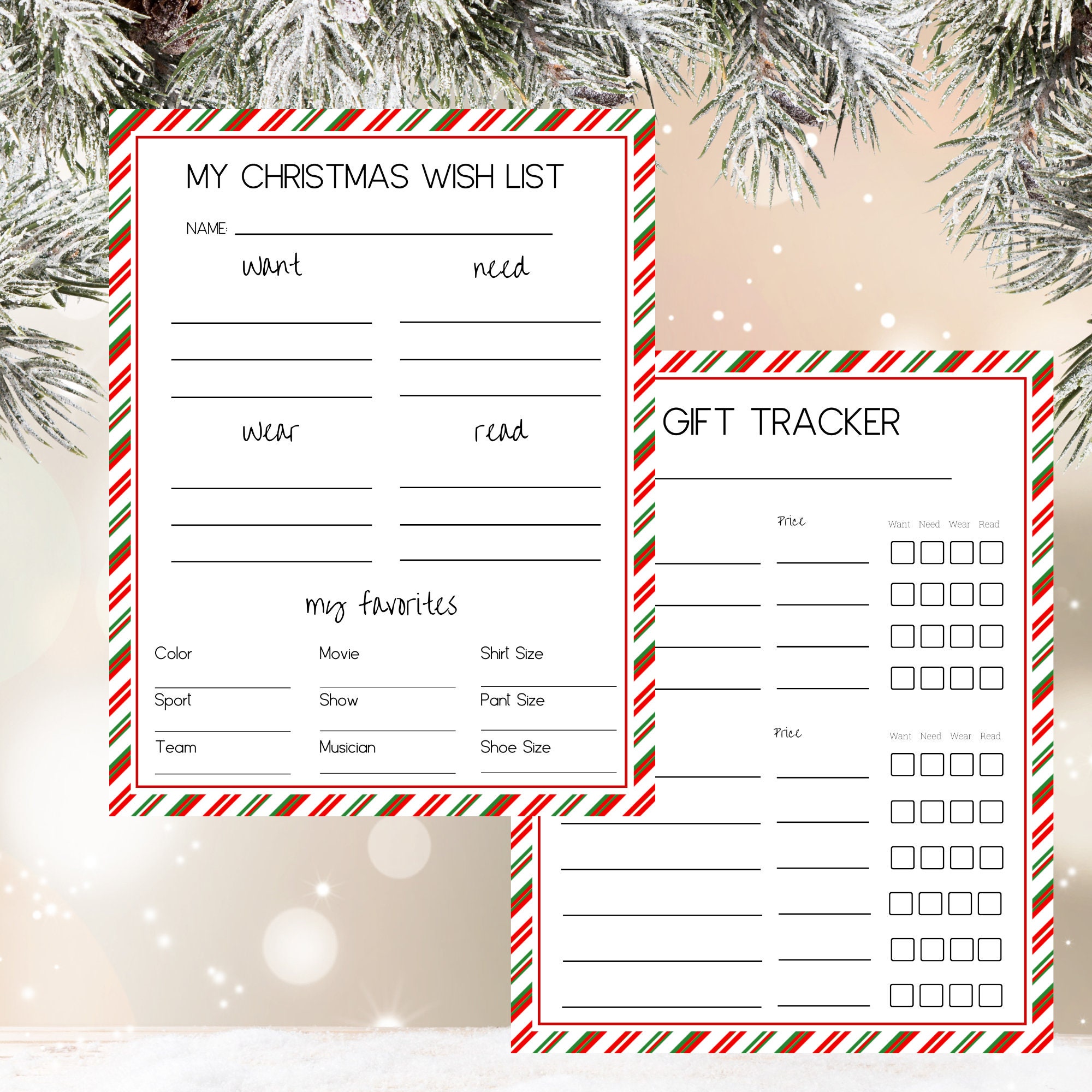 Christmas Wish List & Gift Tracker, Kids Printable (digital Download ...