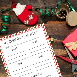 Christmas Wish List & Gift Tracker, Kids Printable (digital Download ...