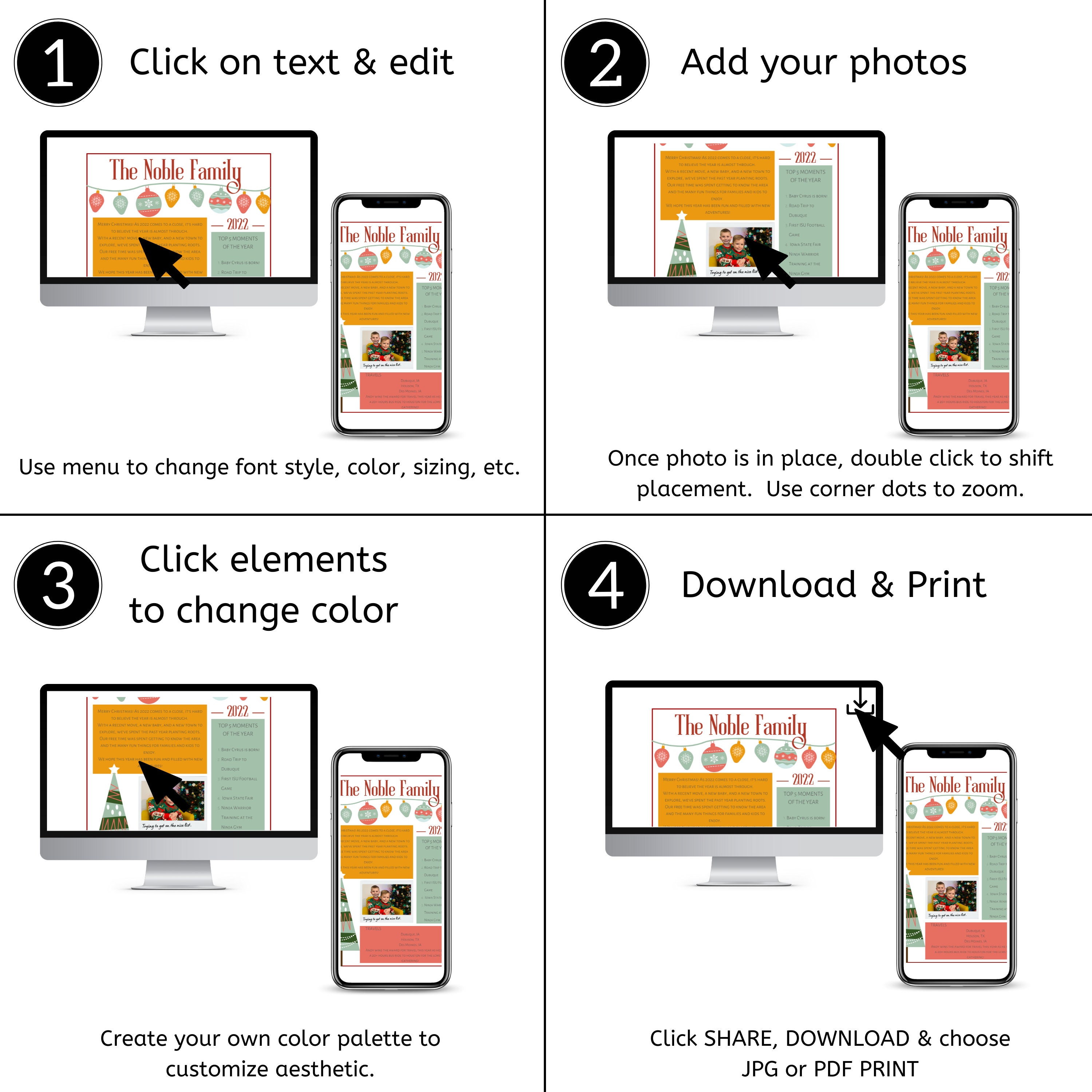 Christmas Newsletter Template for Canva- Holiday Family Newsletter ...