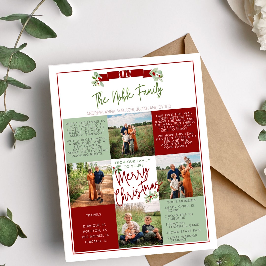 Christmas Newsletter Template for Canva Holiday Family - Etsy