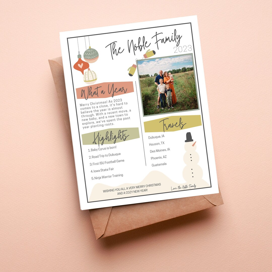 Cozy Christmas Newsletter Template for Canva- Holiday Family Newsletter ...
