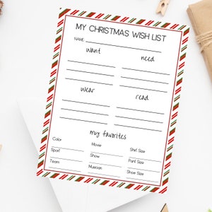 Christmas Wish List & Gift Tracker, Kids Printable (digital Download ...