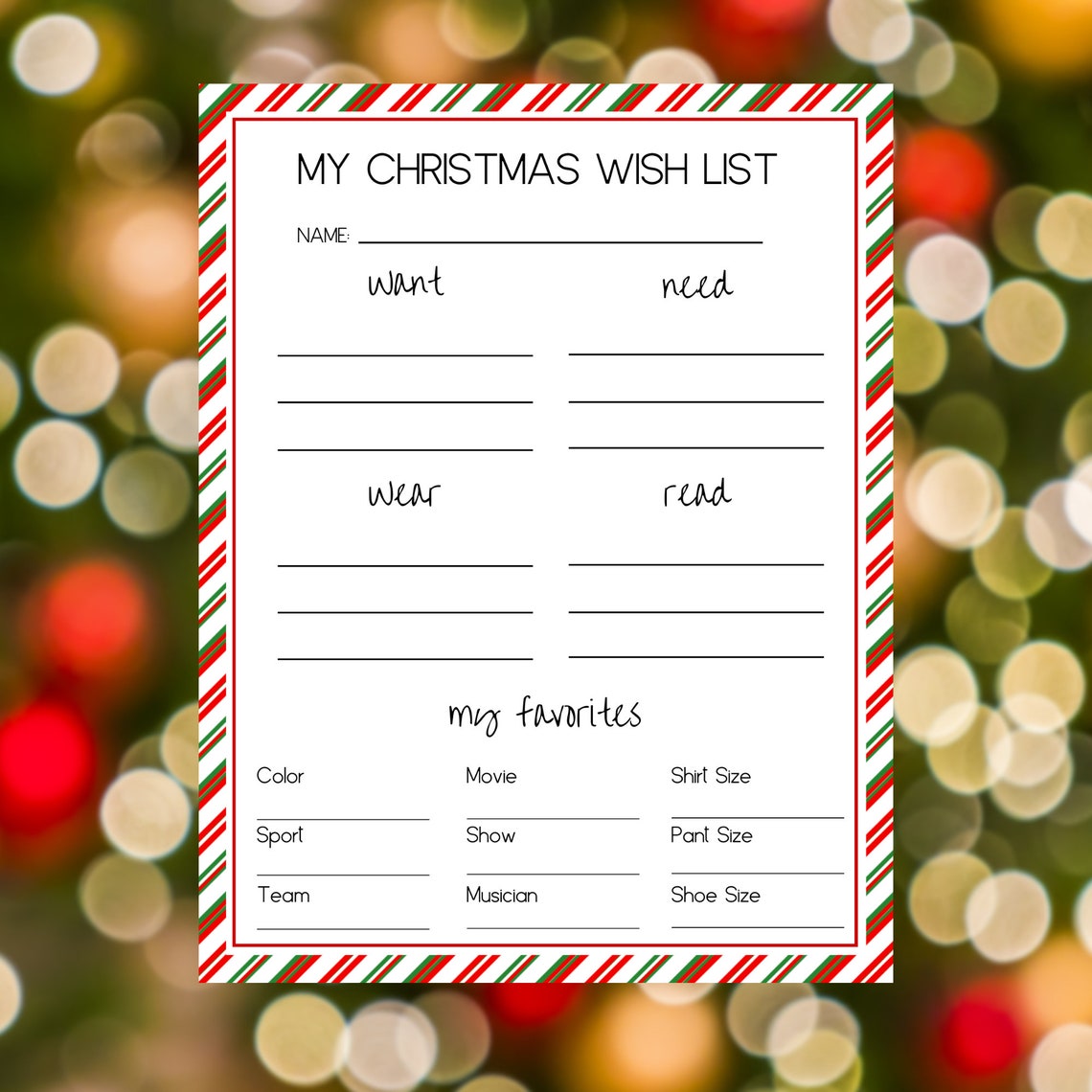 Christmas Wish List & Gift Tracker, Kids Printable (digital Download ...