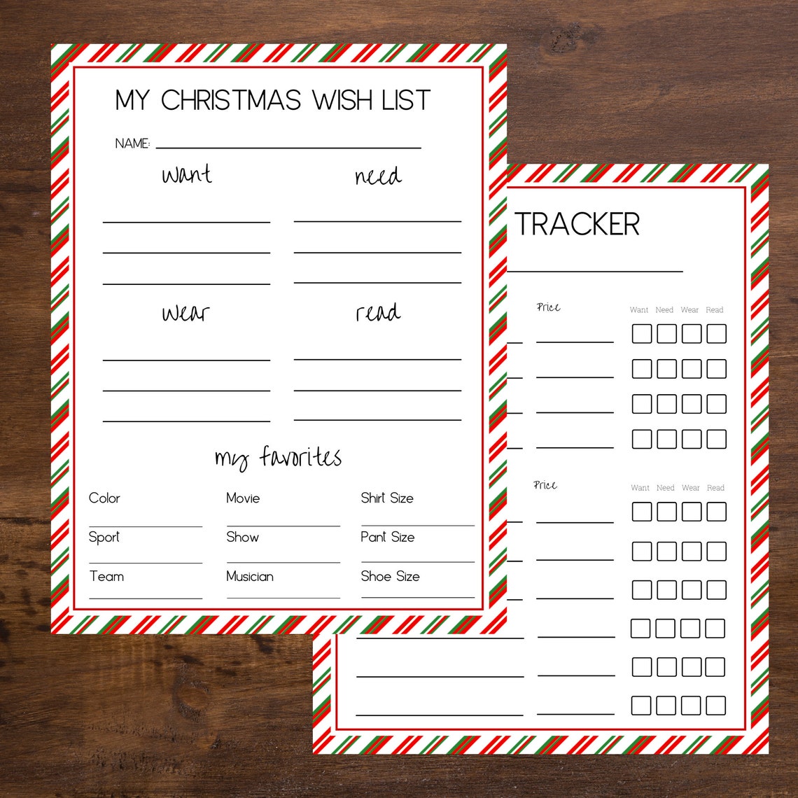 Christmas Wish List & Gift Tracker, Kids Printable (digital Download ...