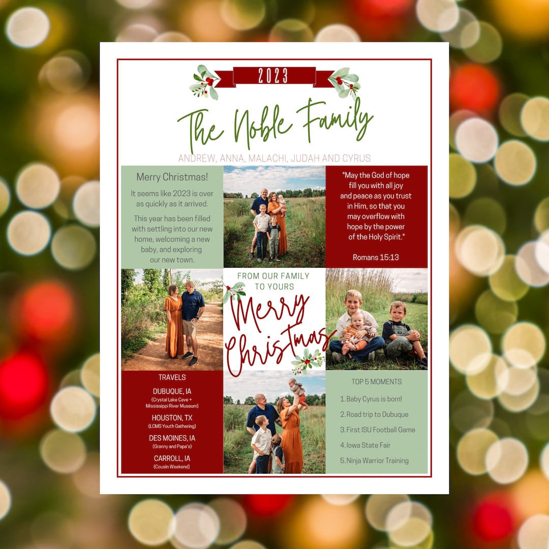 Christmas Newsletter Template for Canva- Holiday Family Newsletter ...