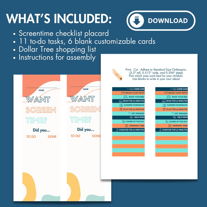 Summer Screentime Checklist Tasks Chore To-do List Organization Routine ...