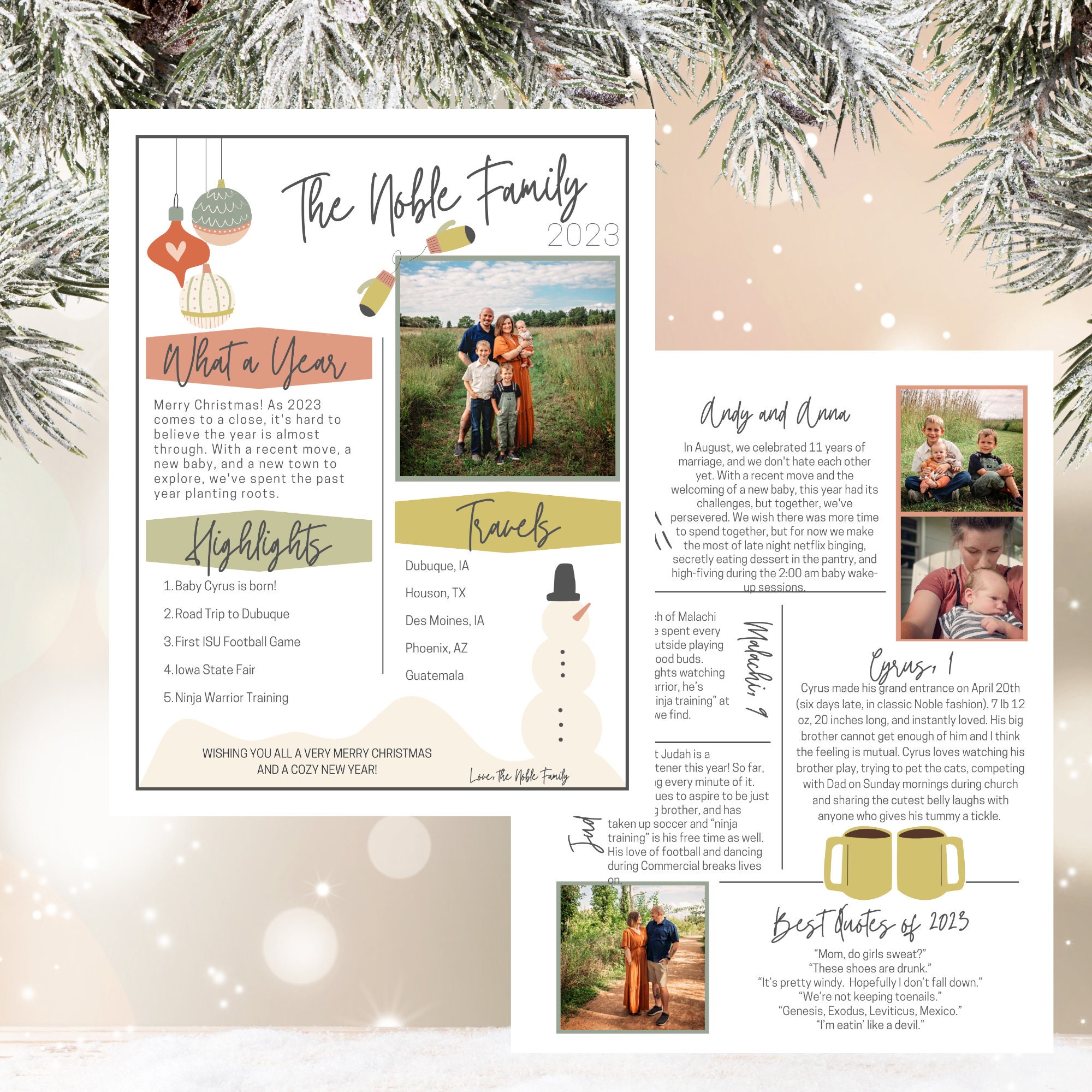 Cozy Christmas Newsletter Template for Canva Holiday Family Newsletter ...